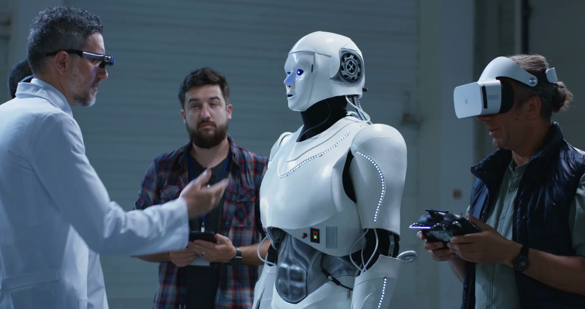 Medium Shot Of Scientists Testing Humanoid Stock Footage SBV-334885635 ...