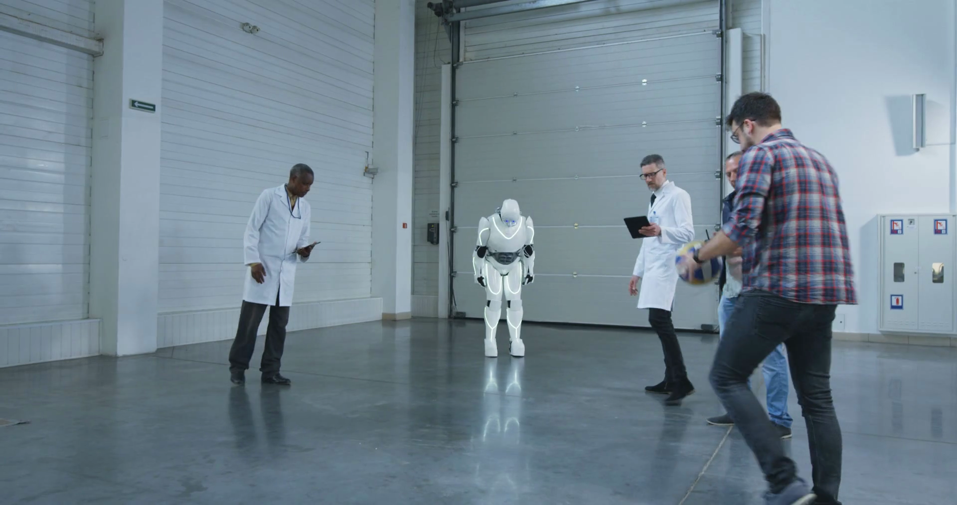 Medium Shot Of Scientists Testing Humanoid Stock Footage SBV-334885636 ...