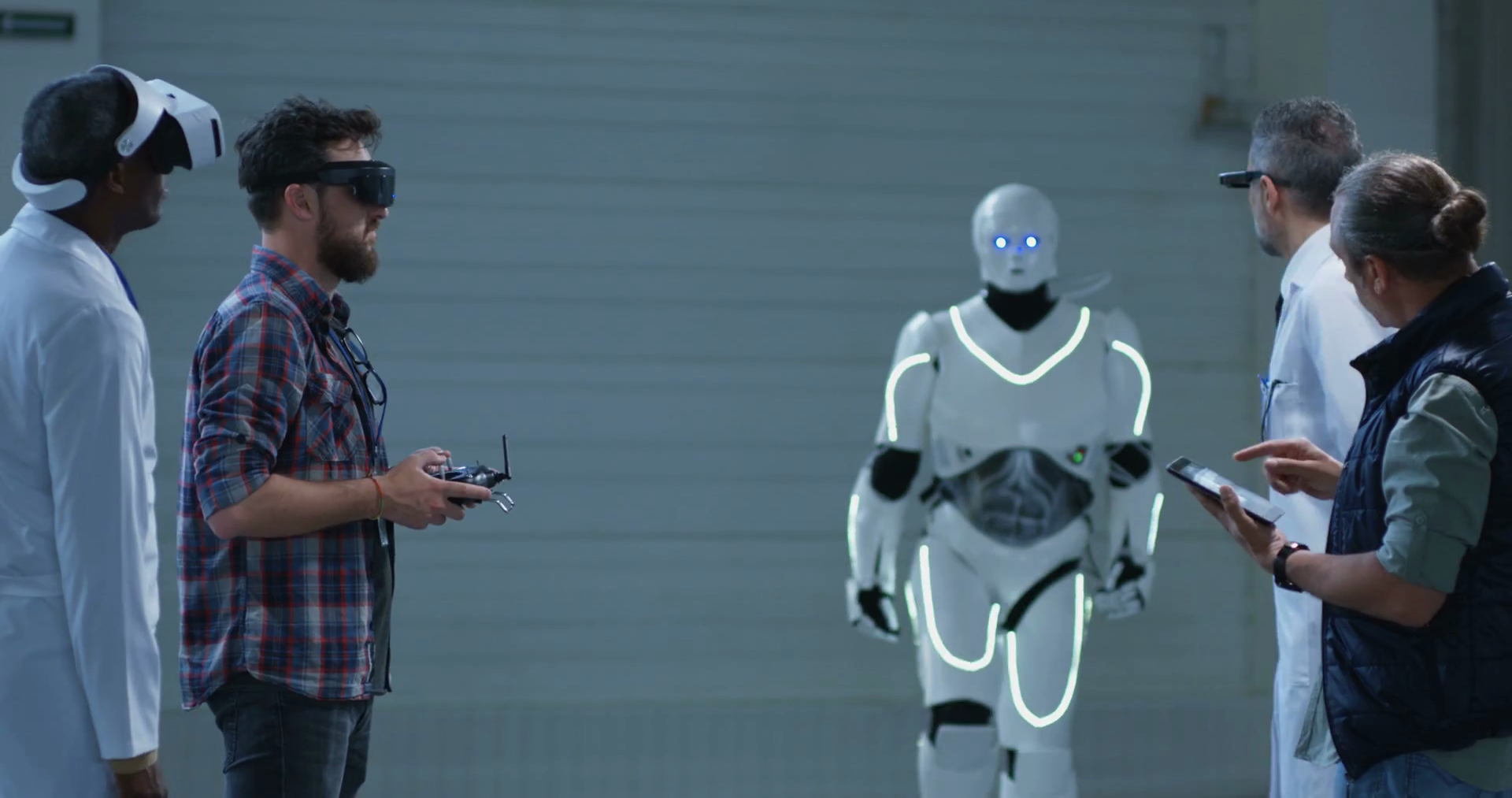 Medium Shot Of Scientists Testing Humanoid Stock Footage SBV-334885626 ...