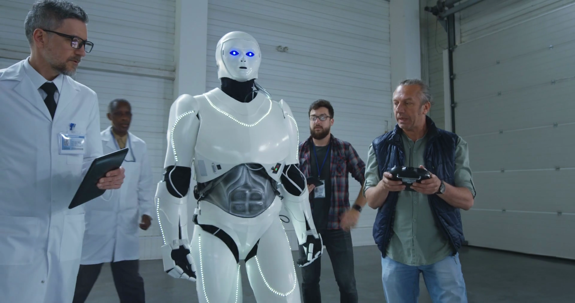 Medium Shot Of Scientists Testing Humanoid Stock Footage SBV-334885630 ...