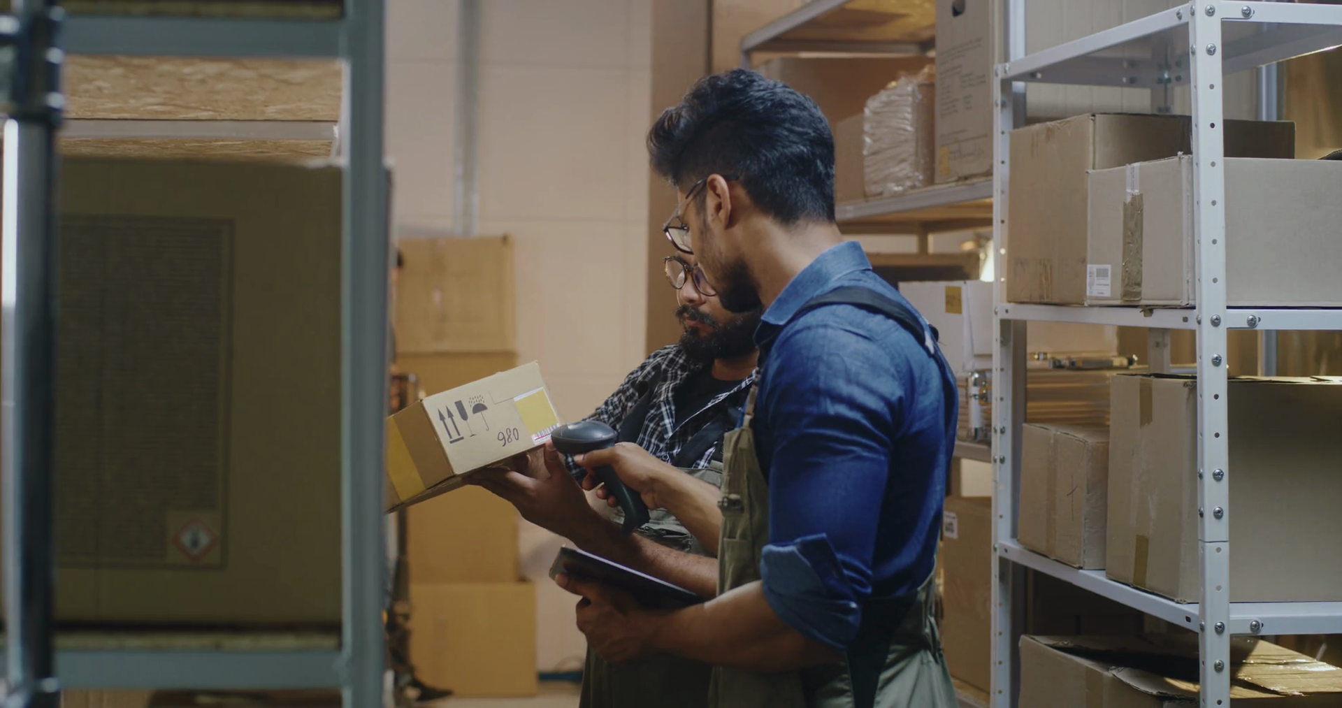 Young Workers Checking Boxes In Distribution Stock Footage SBV ...