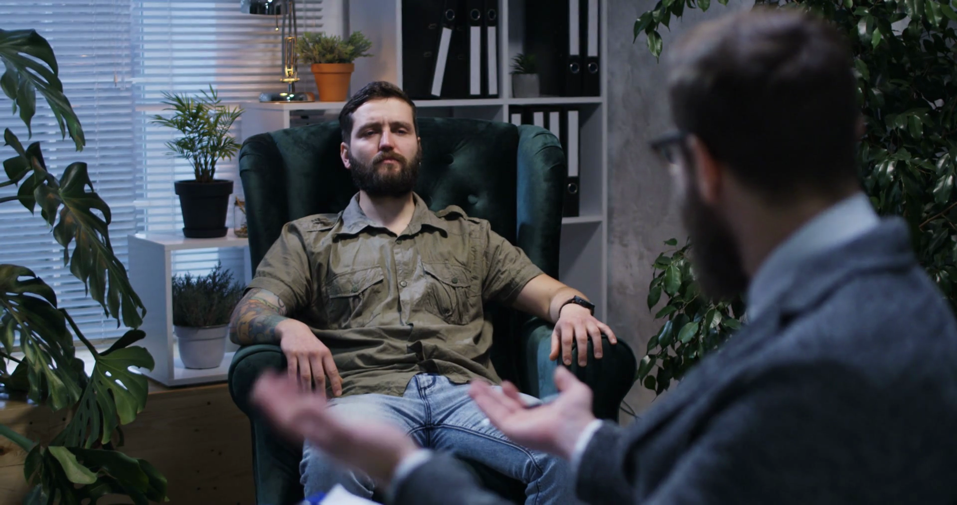 Young Man Engaging In Therapy Session With Stock Footage SBV-330397224 ...