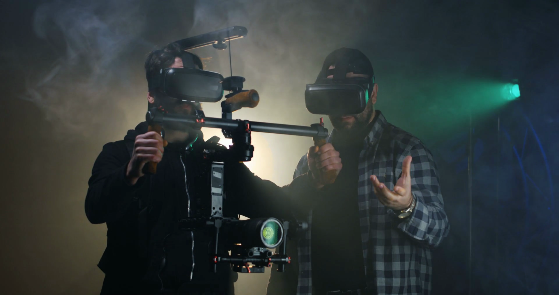 Men Wearing Vr Goggles Using Camera Harness Stock Footage SBV-331828254 ...