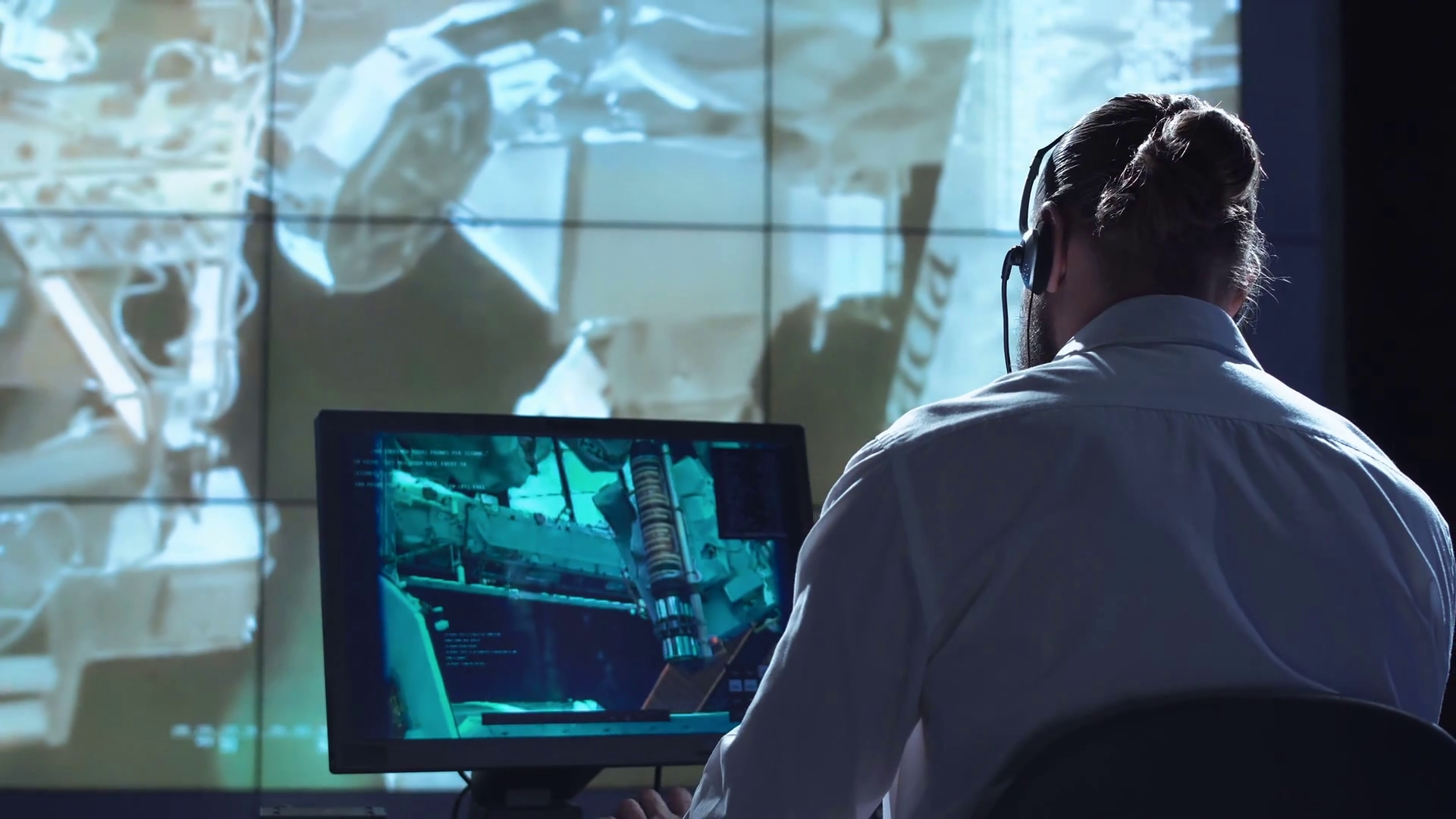 Movement Shot Back View Of Man Working On Stock Footage SBV-316895587 ...