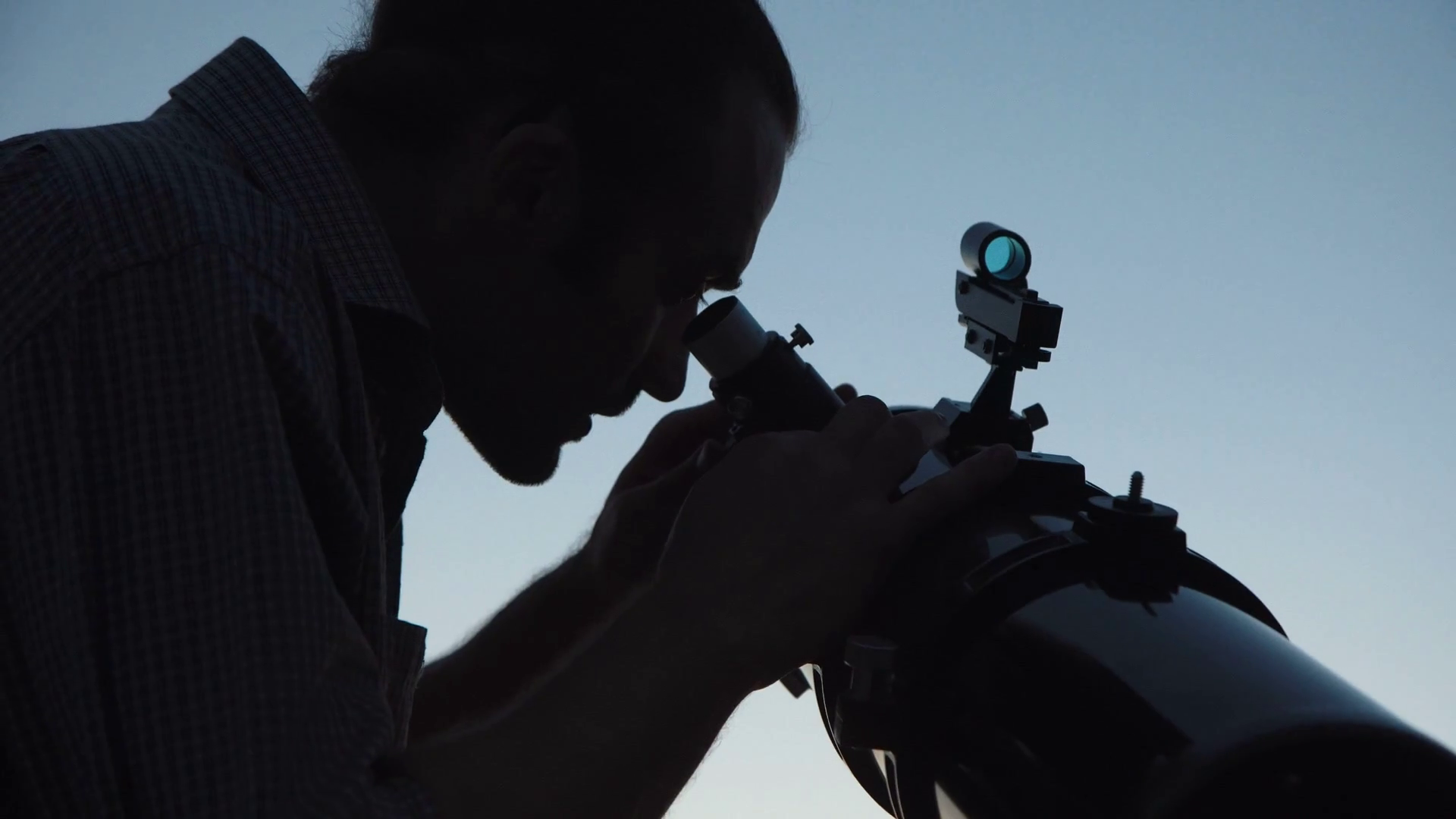 Silhouette Of Man Looking Through Telescope Stock Footage SBV-317907048 ...
