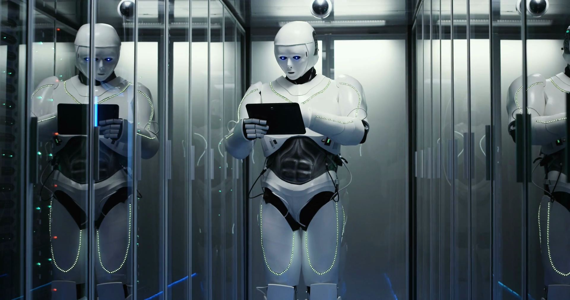 White Glowing Android Robot Walking In Stock Footage SBV-330421534 ...