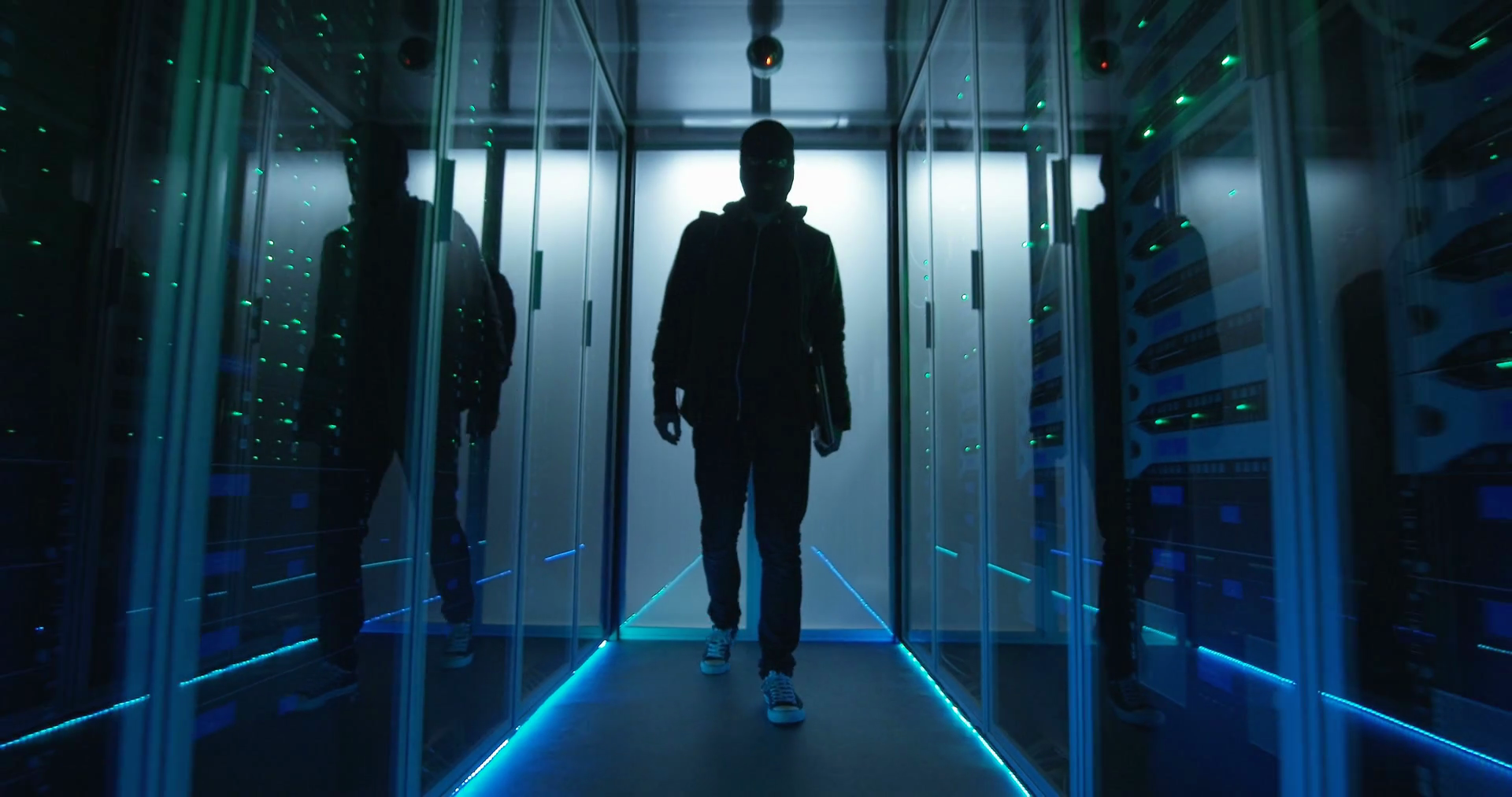 Wide View Slow Motion Shot Of Masked Hacker Stock Footage SBV-328380273 ...