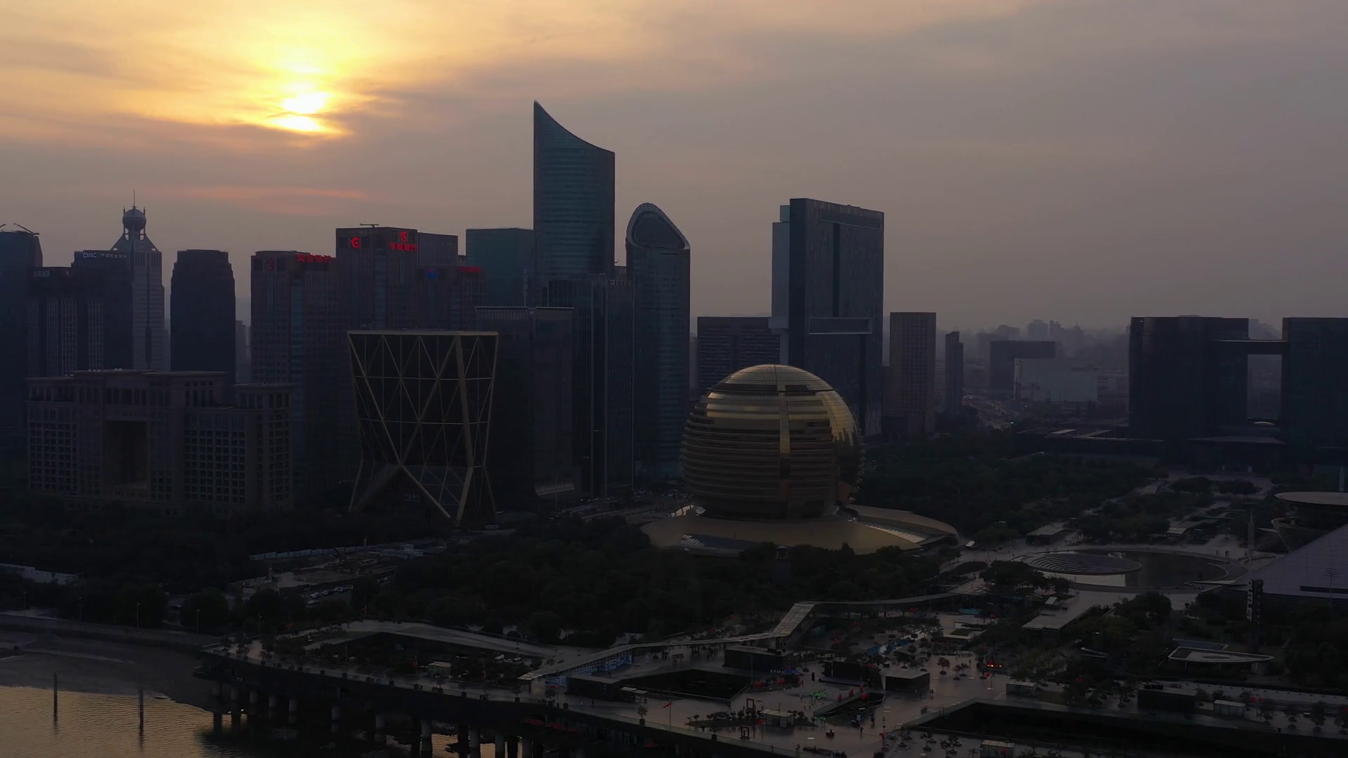 Aerial China Hangzhou Waterfront Stock Footage SBV-338121832 - Storyblocks