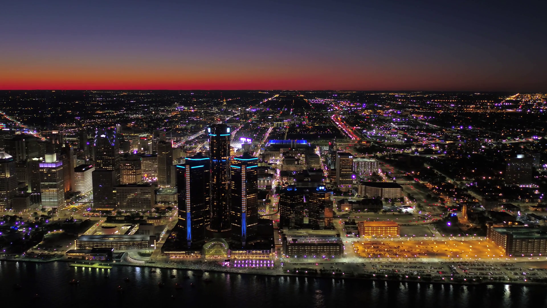 Aerial Michigan Detroit July 2017 Night 4k Stock Footage SBV-317826508 ...