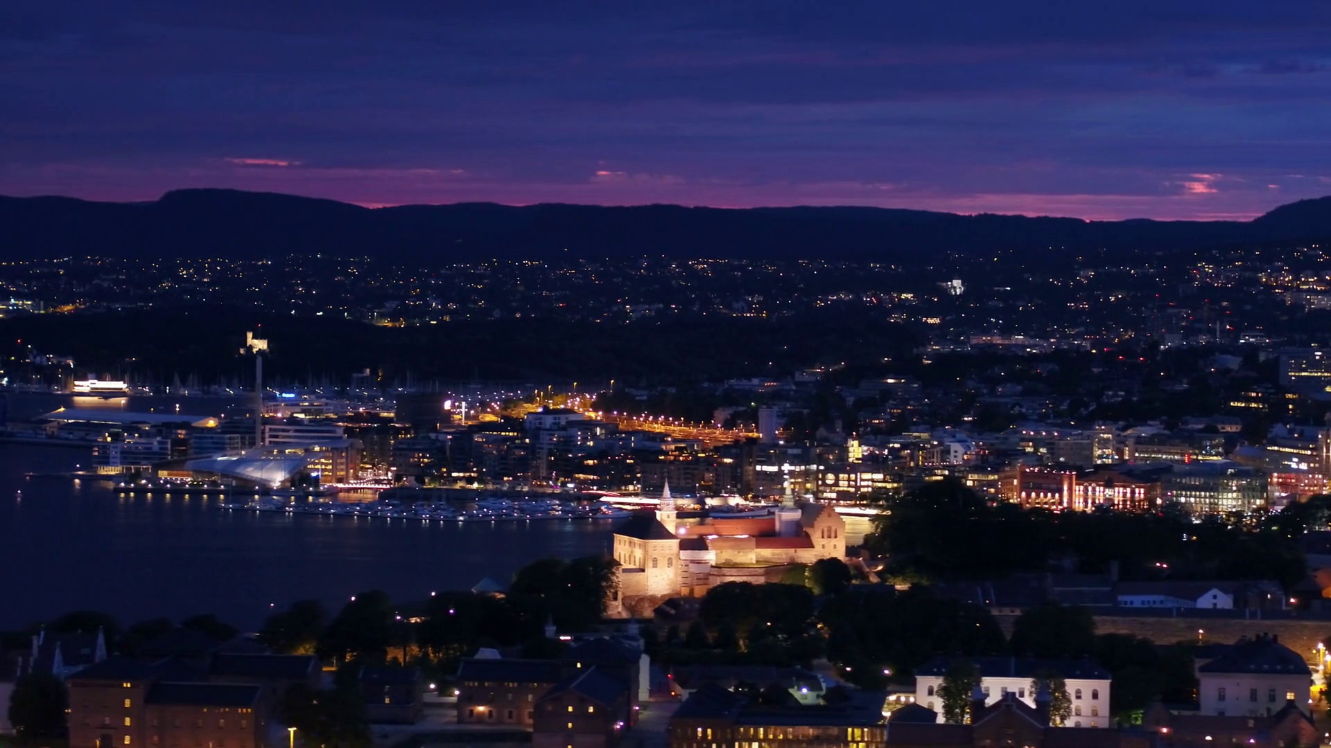 Aerial Norway Oslo June 2018 Night 90mm Zoom Stock Footage SBV ...