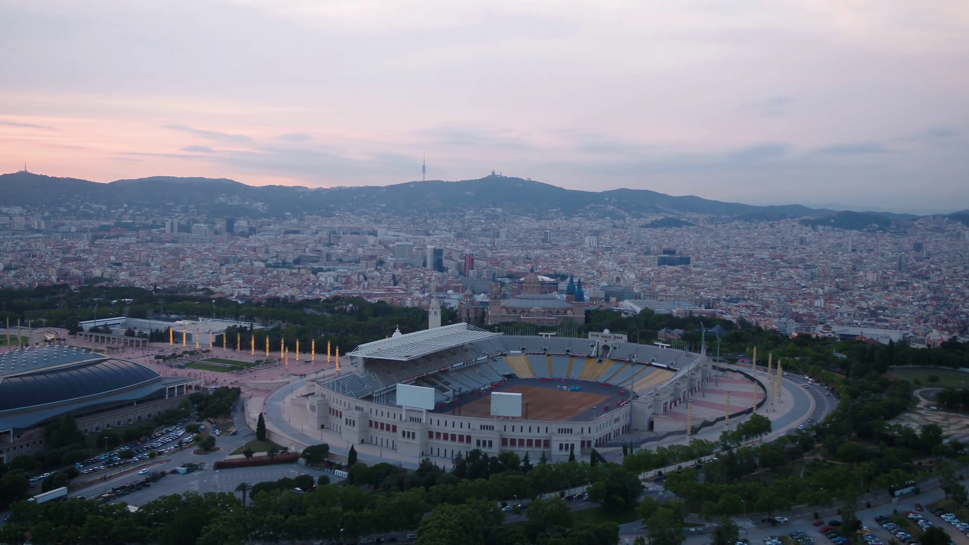 Aerial Spain Barcelona Parc De Montjuic June Stock Footage SBV ...