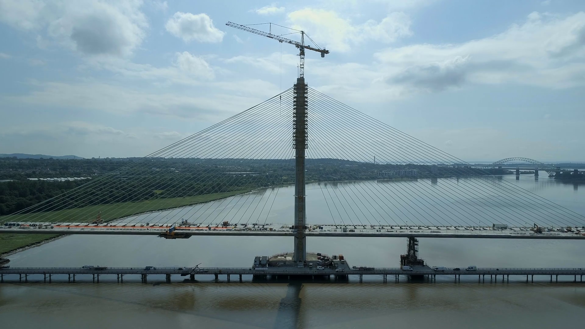 Distant View Of Cable Stayed Bridge In Late Stock Footage SBV-348374563 ...