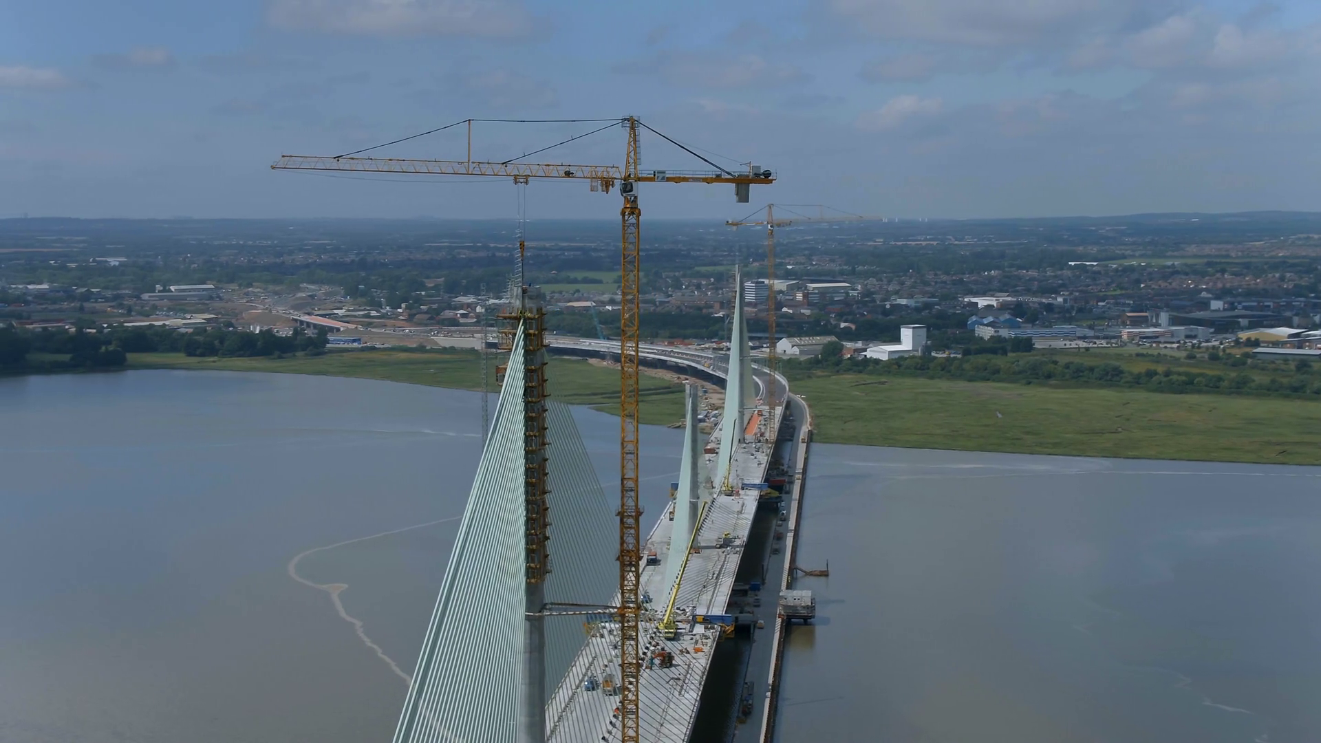 Aerial View Of Cable Stayed Bridge In Late Stock Footage SBV-348374565 ...