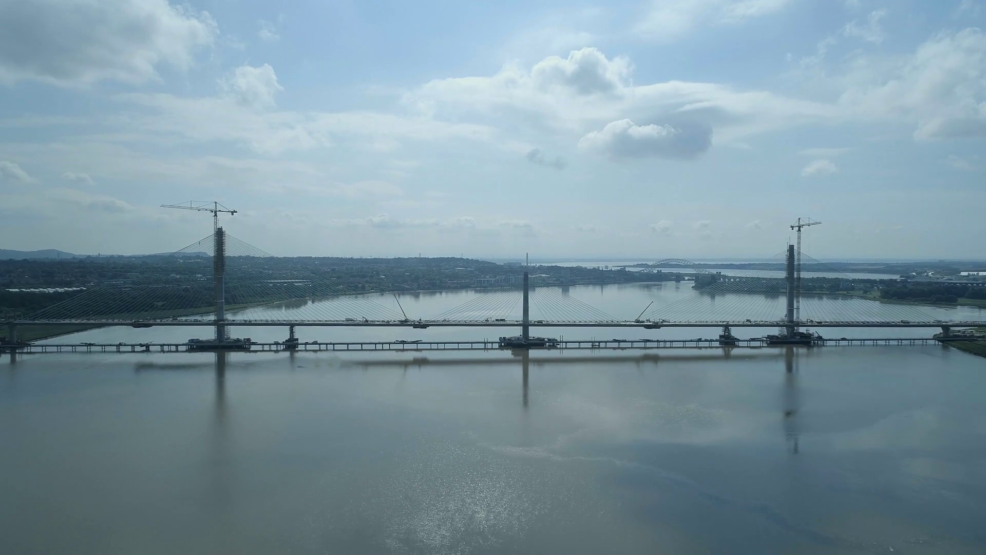 Distant View Of Cable Stayed Bridge In Late Stock Footage SBV-348374552 ...