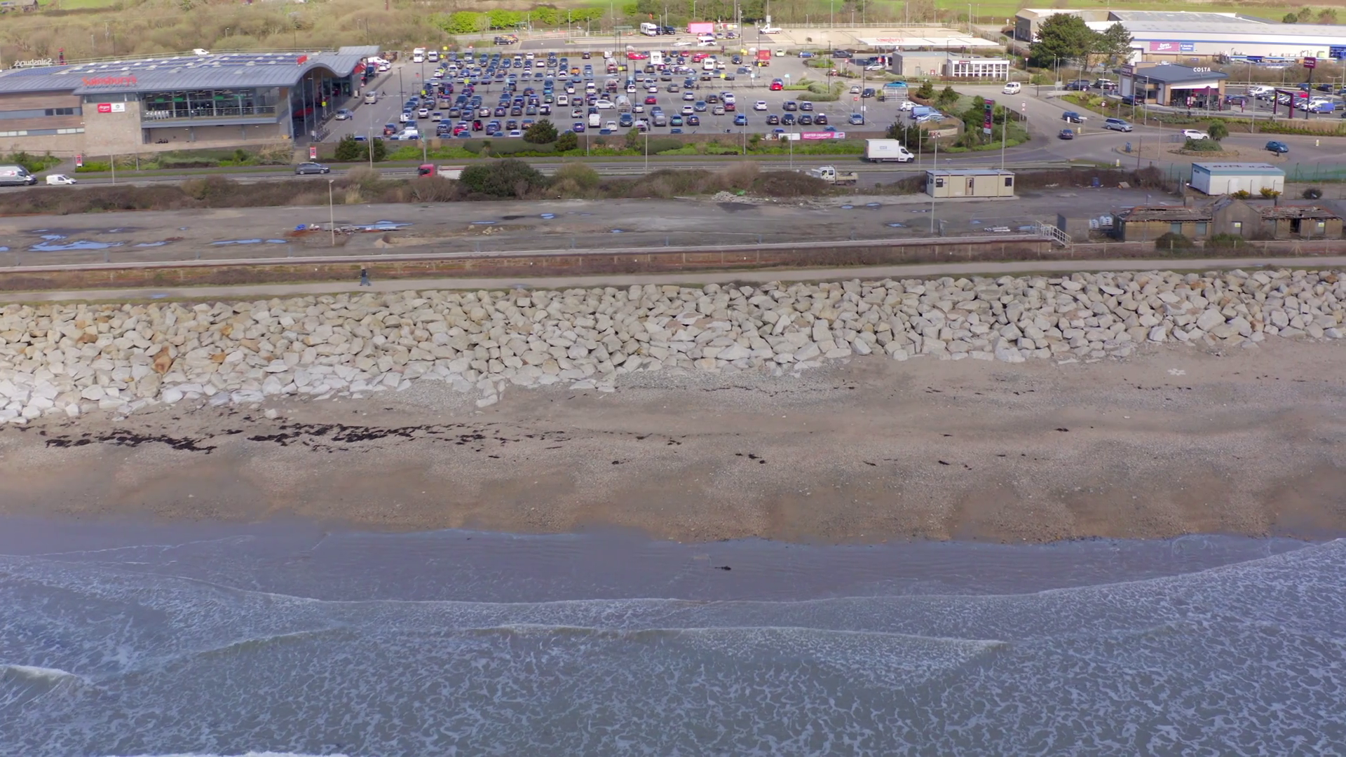 Sea Defences Along Beach Aerial View Stock Footage SBV-348860466 ...