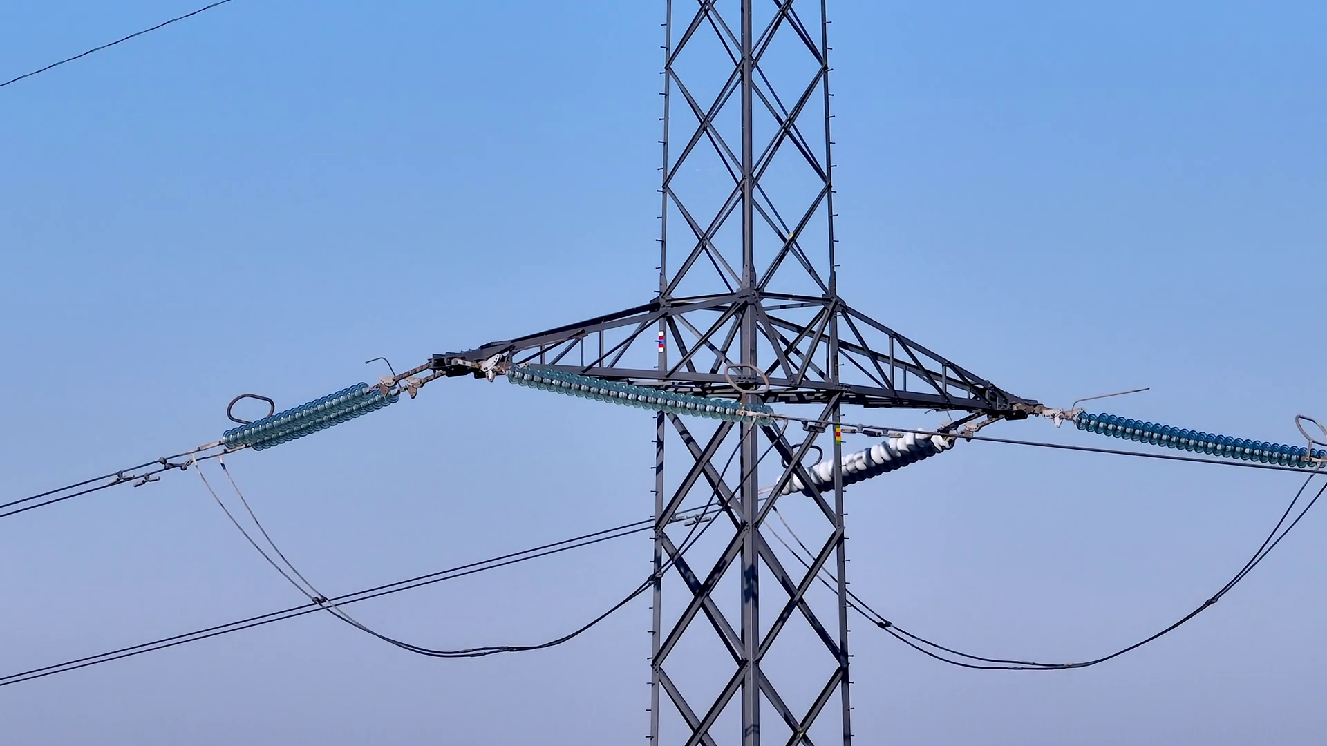 High Voltage Lattice Power Line Tower Aerial Stock Footage SBV ...