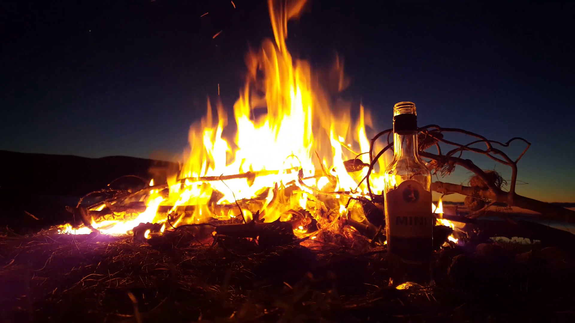 Campfire With Empty Bottle At Beach Of Stock Footage SBV-311887944 ...