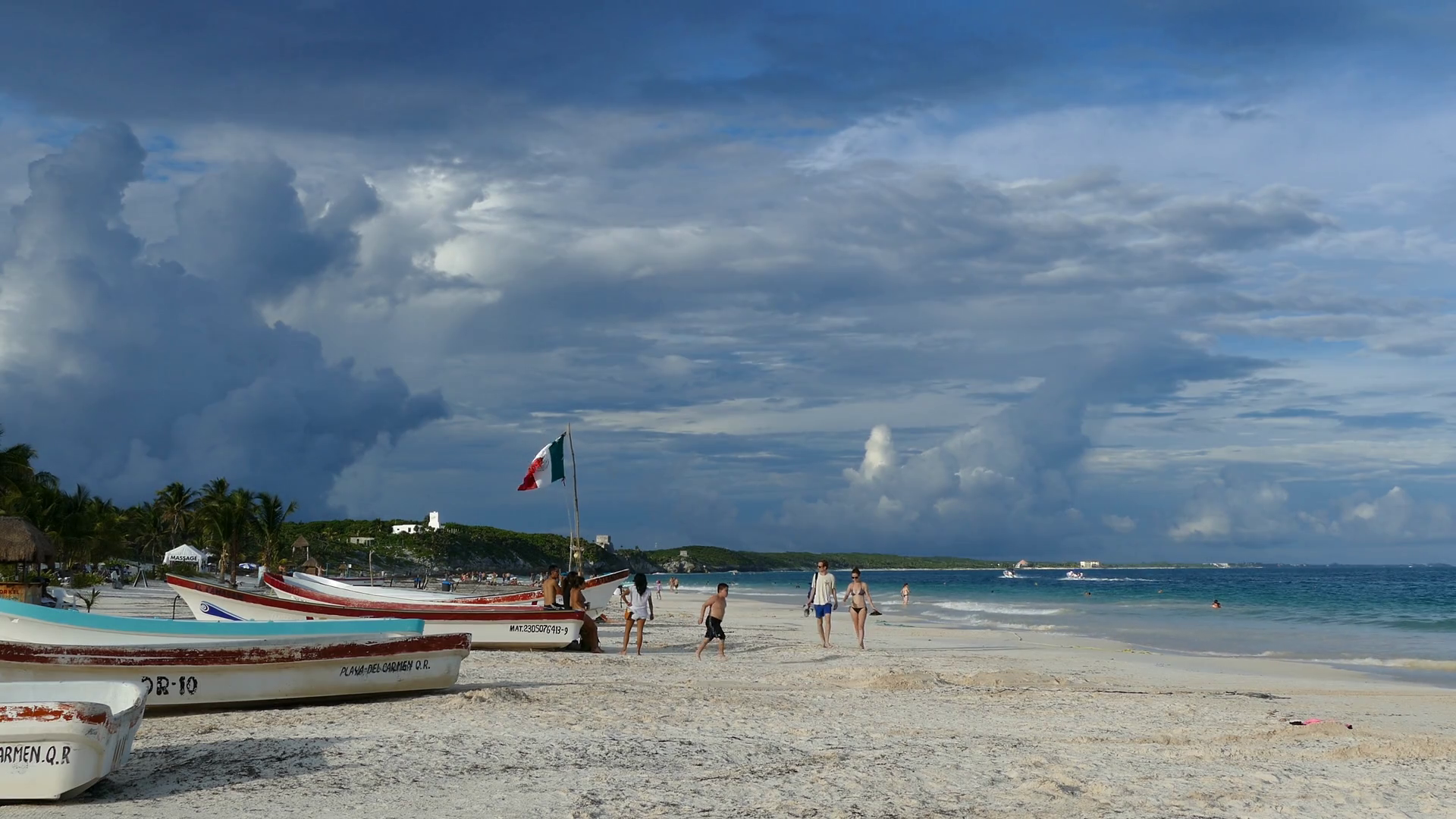 Tulum beach with boats and the Mexican flag Stock Video Footage 00:18 ...