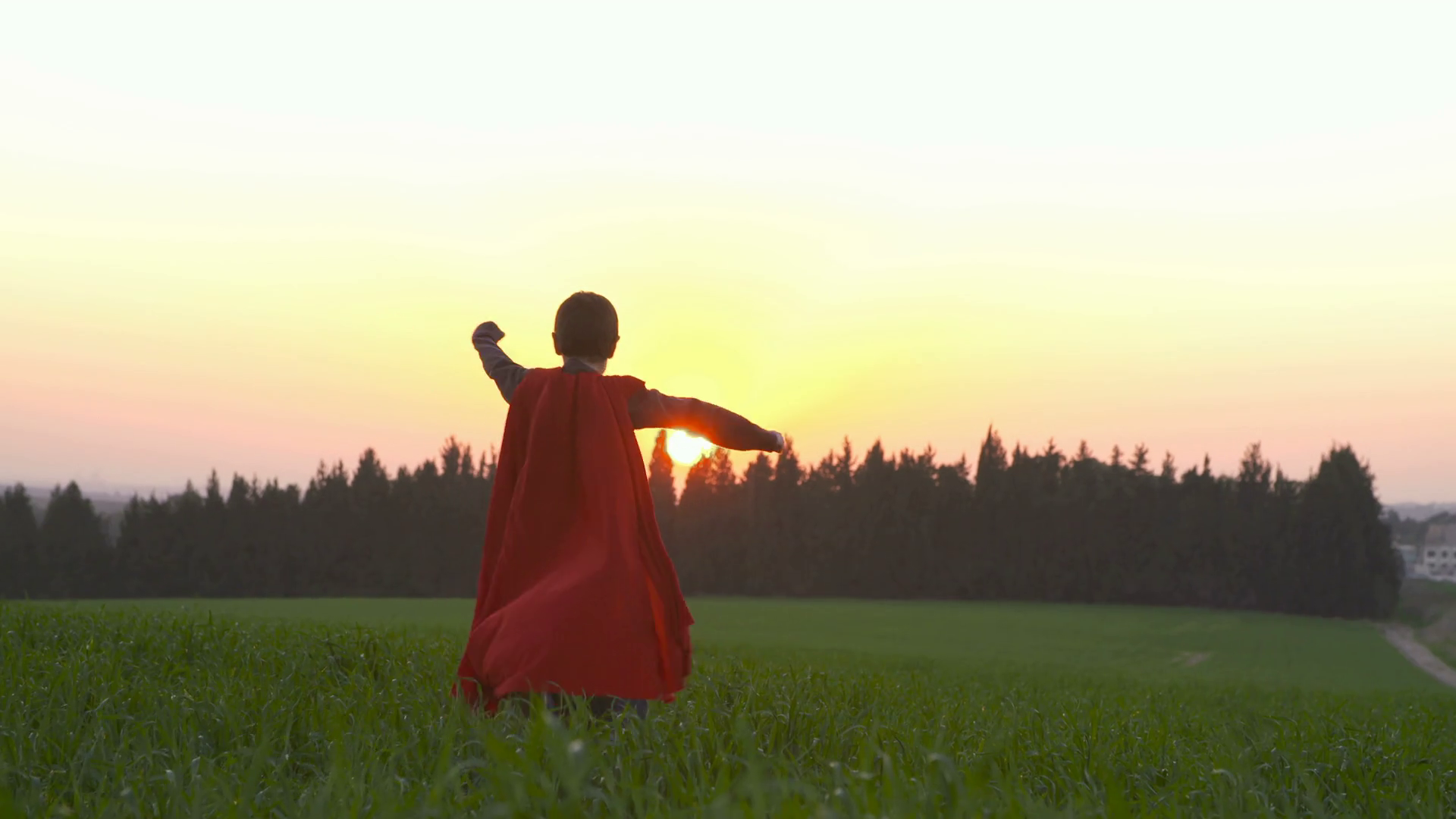 Boy With Superhero Cape Running In Field Stock Footage SBV-308654794 ...