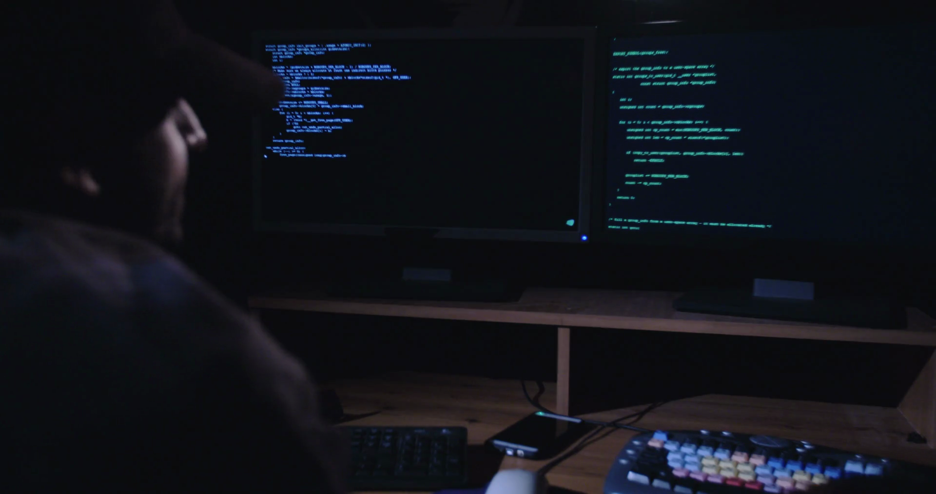 Hacker Sitting In Dark Room In Front Of Stock Footage SBV-309840258 ...