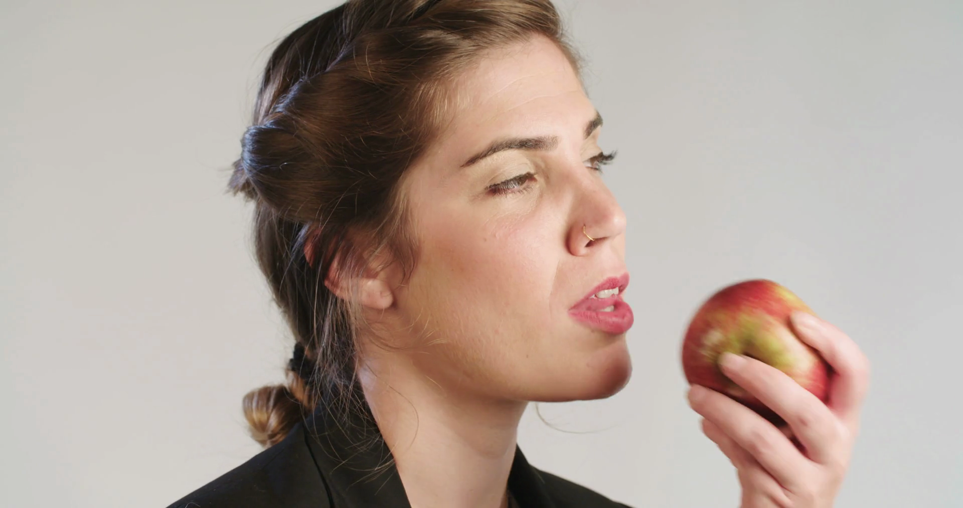 Close Up Of Woman Eating Apple On White Stock Footage SBV-318627748 ...