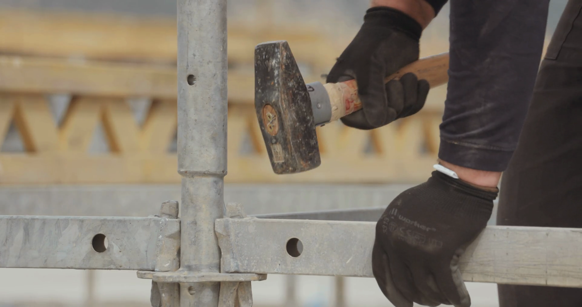 Construction Worker Using Hammer To Build Stock Footage SBV-314582933 ...