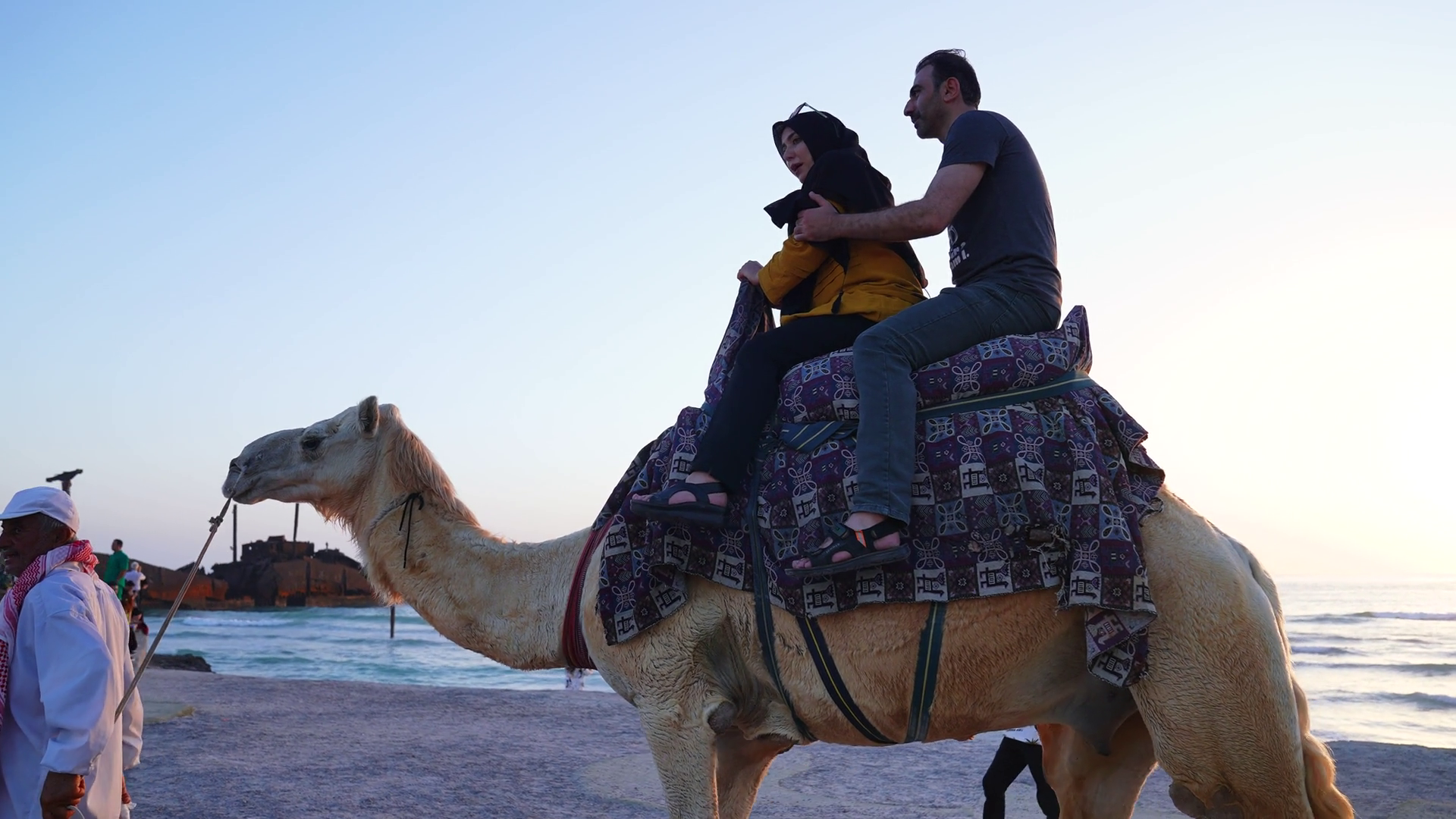 View Of Island Man Woman Riding Camel Stock Footage SBV-352073075 ...