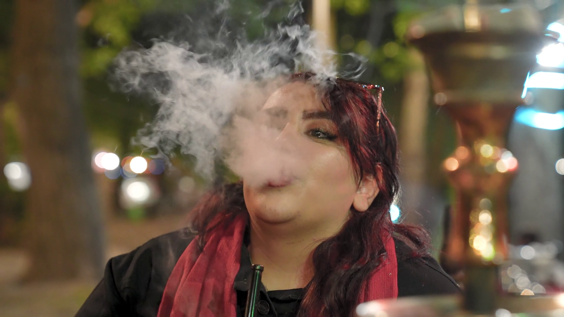 Woman Smoking Hookah In Park At Night Stock Footage SBV-352124175 ...