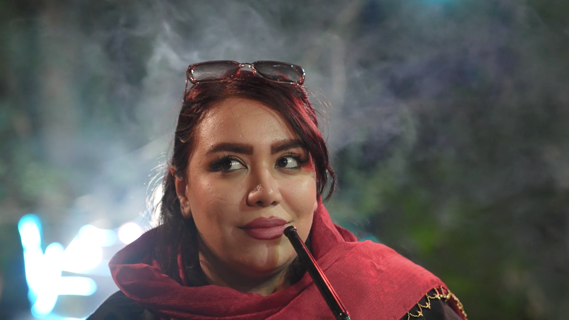 Woman Smoking Hookah In Park At Night Stock Footage SBV-352124192 ...