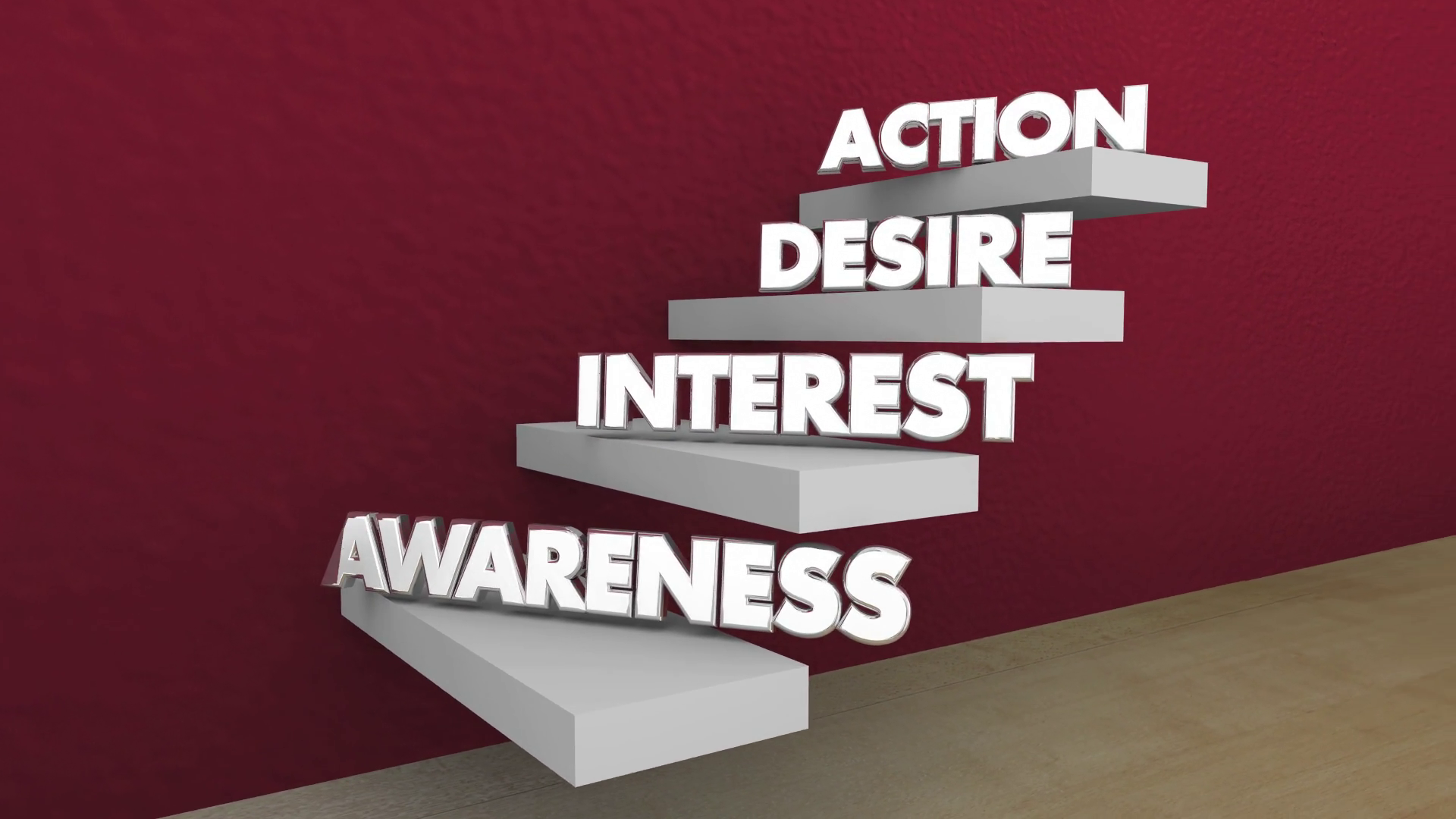 Awareness Interest Desire Action Sales Funnel Steps Stages 3 D ...