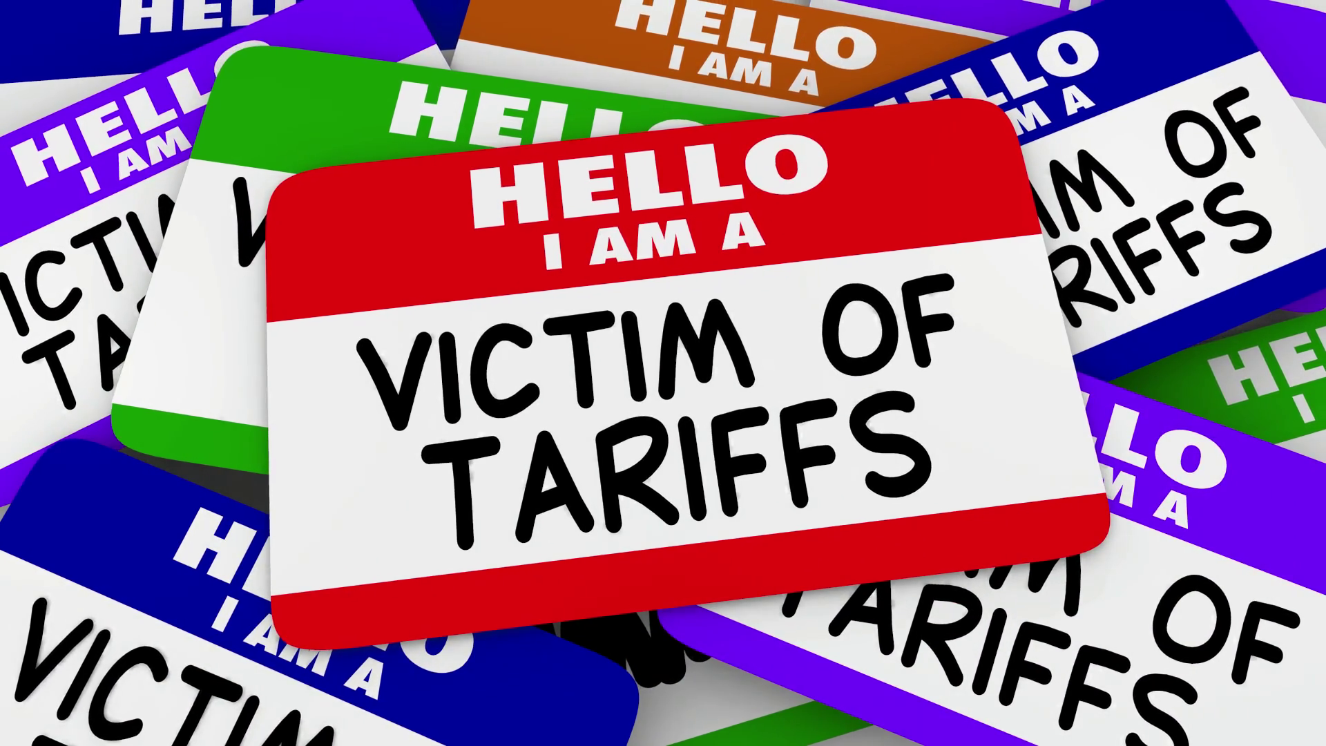 Hello I Am Victim Of Tariffs Name Tags Stock Motion Graphics SBV ...