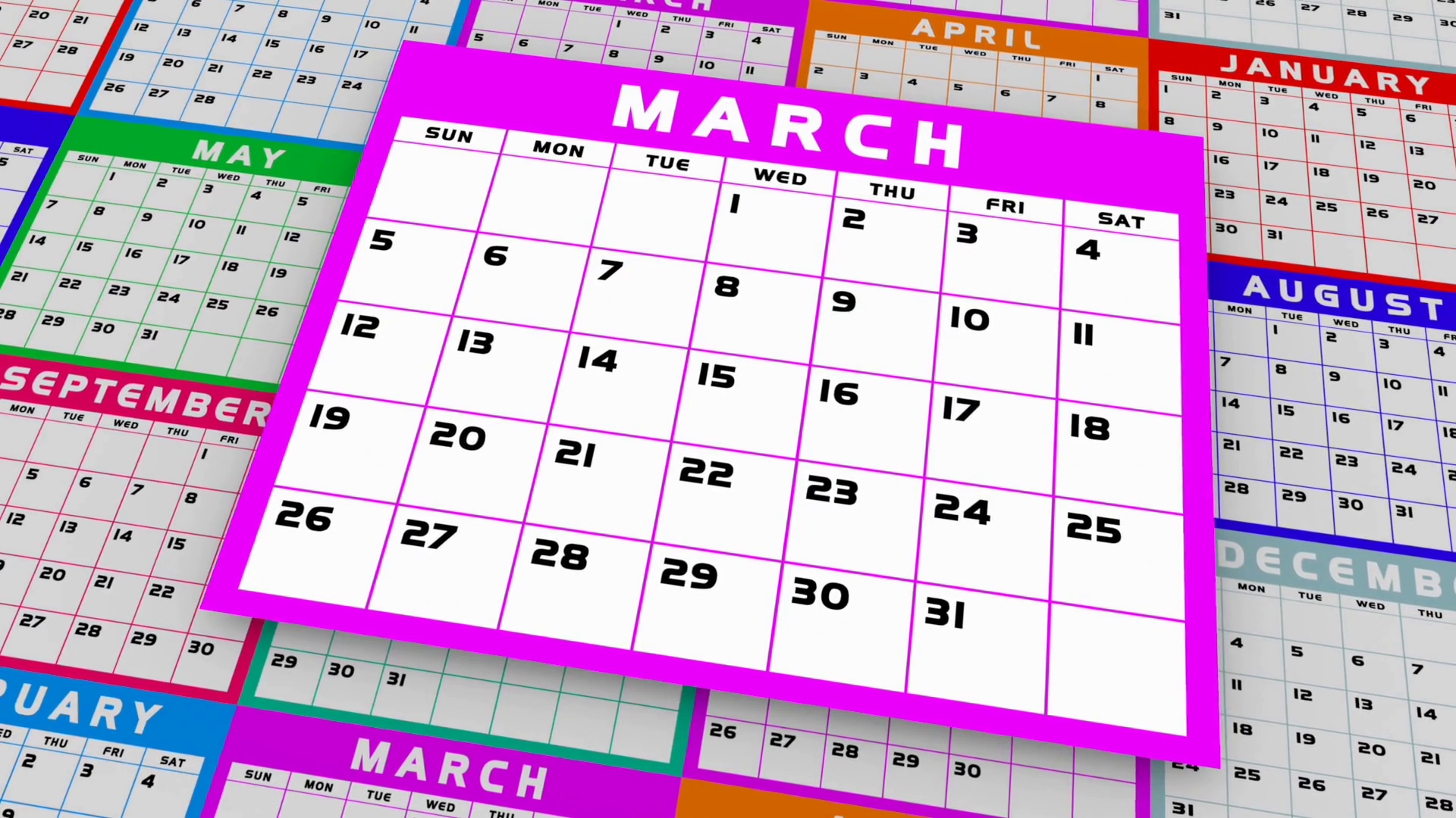 March Month Calendar Day Date Reminder Mar 3 Stock Motion Graphics SBV ...
