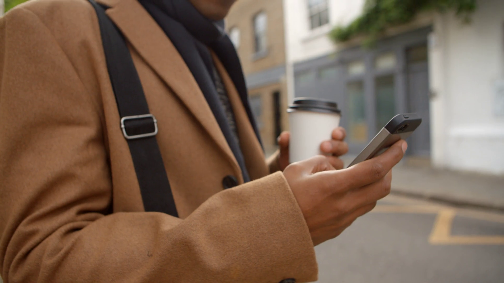 Close Up Of Young Man Using Phone On Busy City Street Stock Video ...