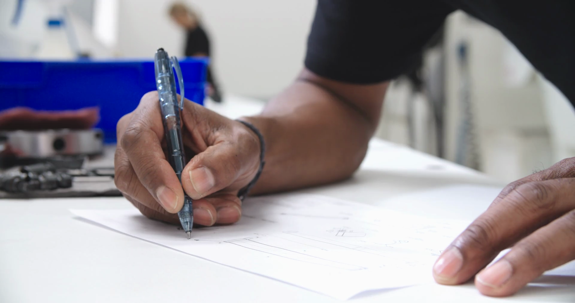 Engineer Making Notes On Technical Drawing In Factory Stock Video ...