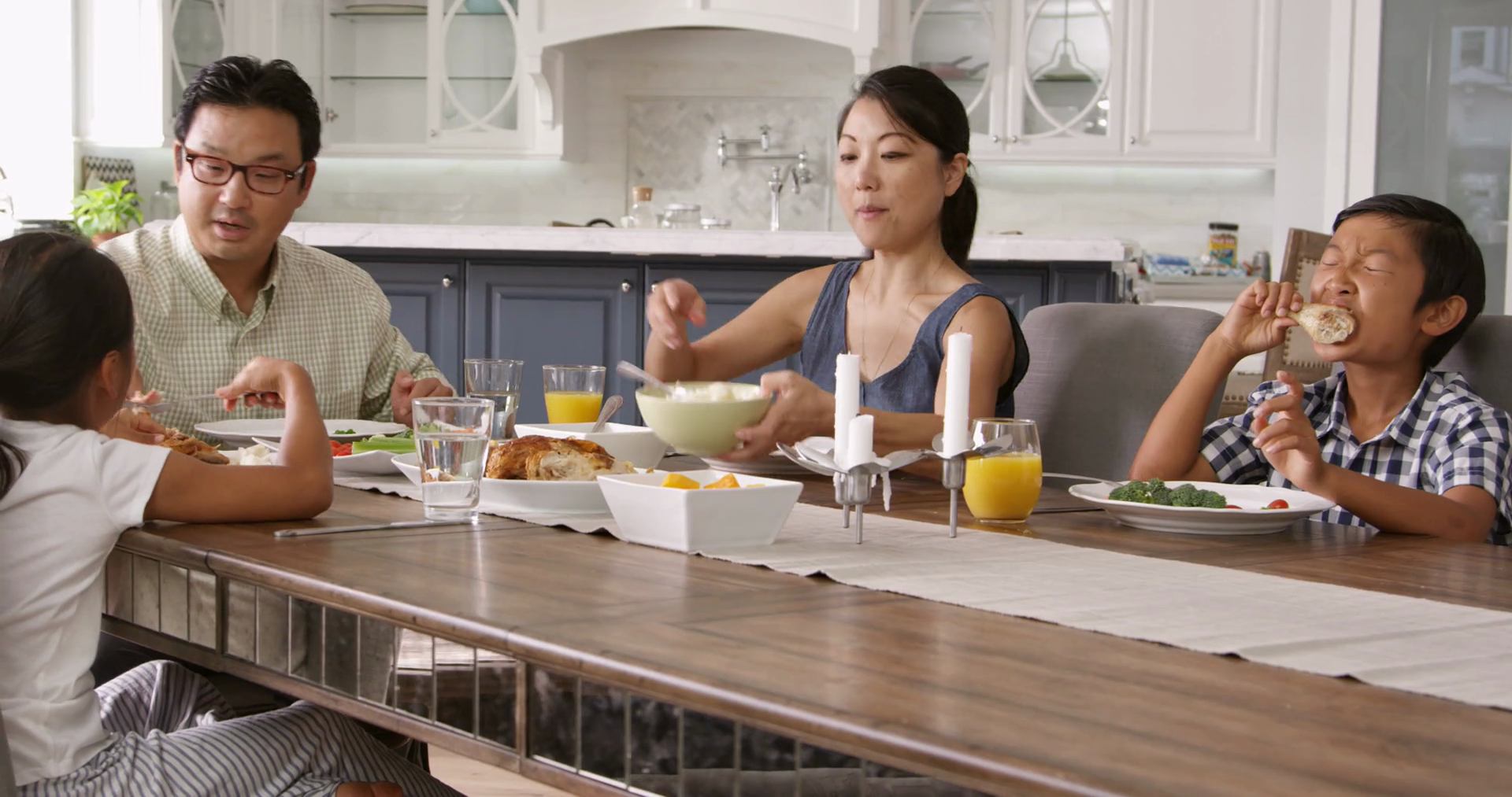 Family Eating Meal At Home Together Shot On Stock Footage SBV-307693457 ...