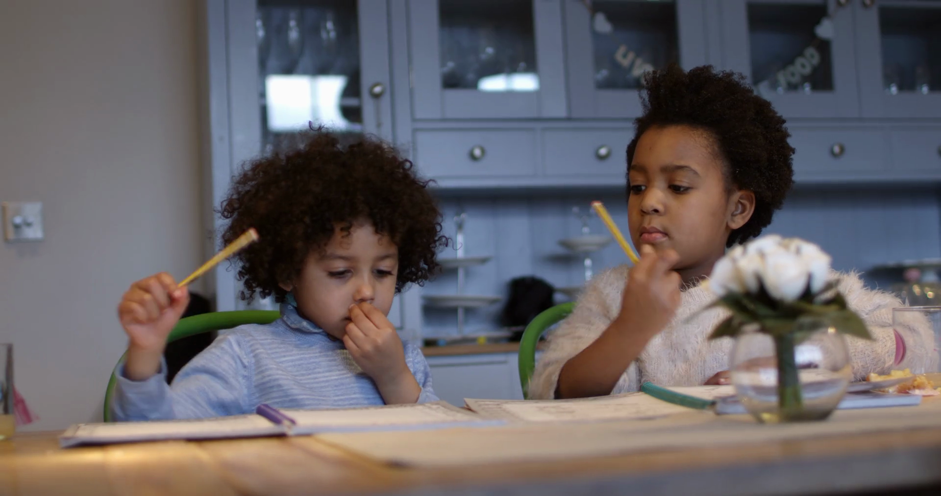Two Children Doing Homework At Kitchen Table Stock Footage SBV ...