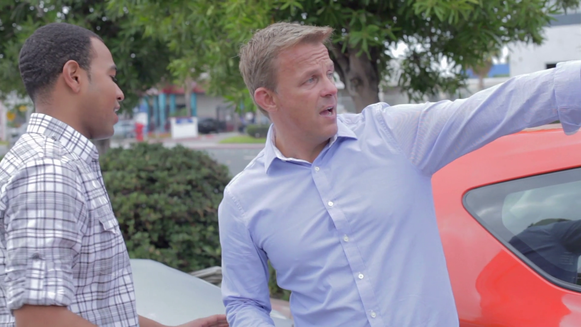 Two Male Drivers Arguing After Traffic Accident Stock Video Footage 00: ...