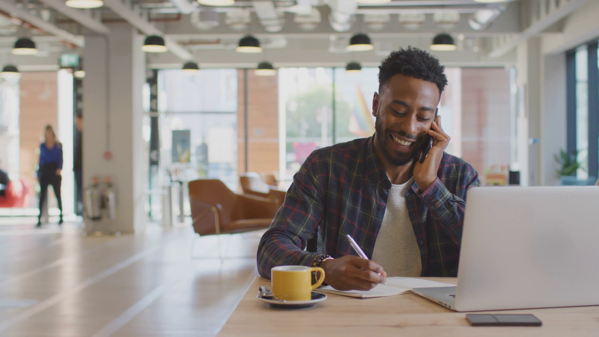 Businessman Sitting At Desk On Phone Call In Stock Footage SBV ...