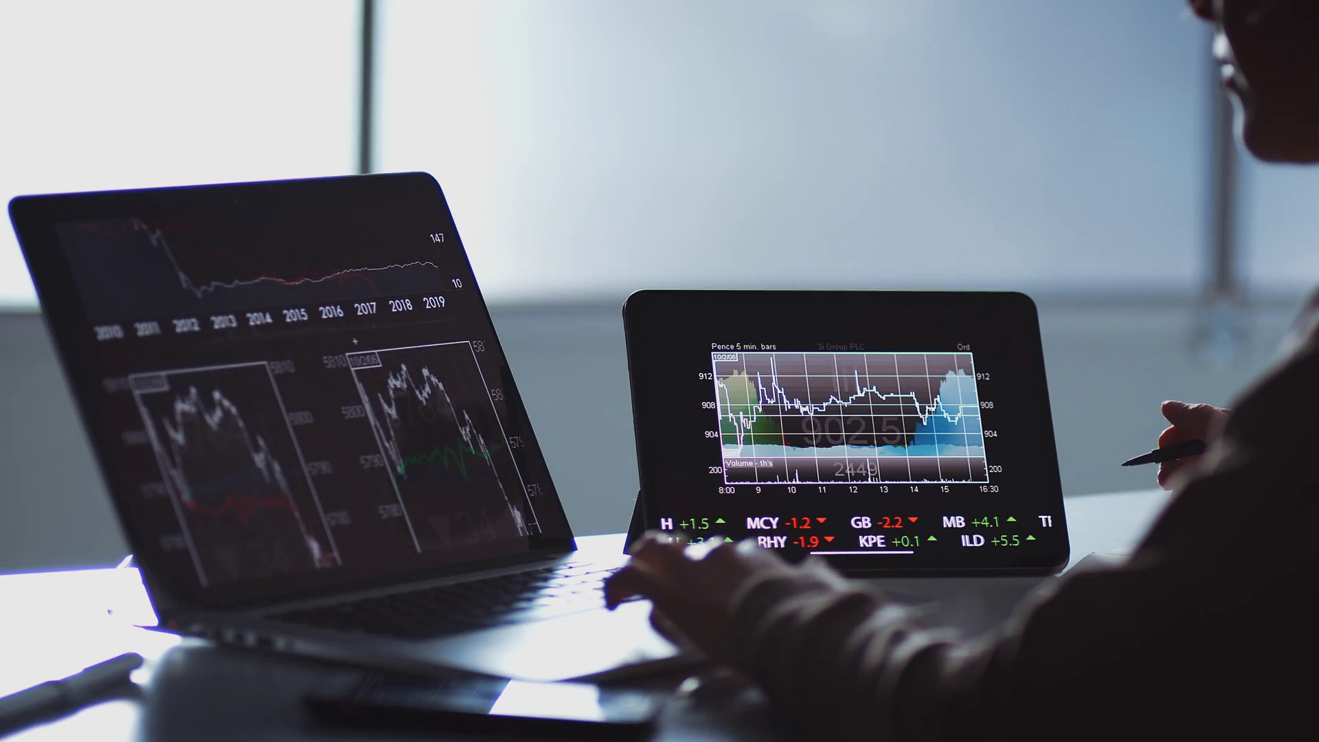 Close Up Of Share Trader At Desk With Stock Stock Footage SBV-338254842 ...