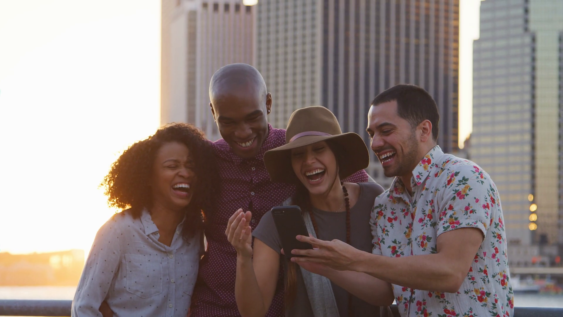 Friends Look At Photos On Phone Manhattan Stock Footage SBV-323528131 ...