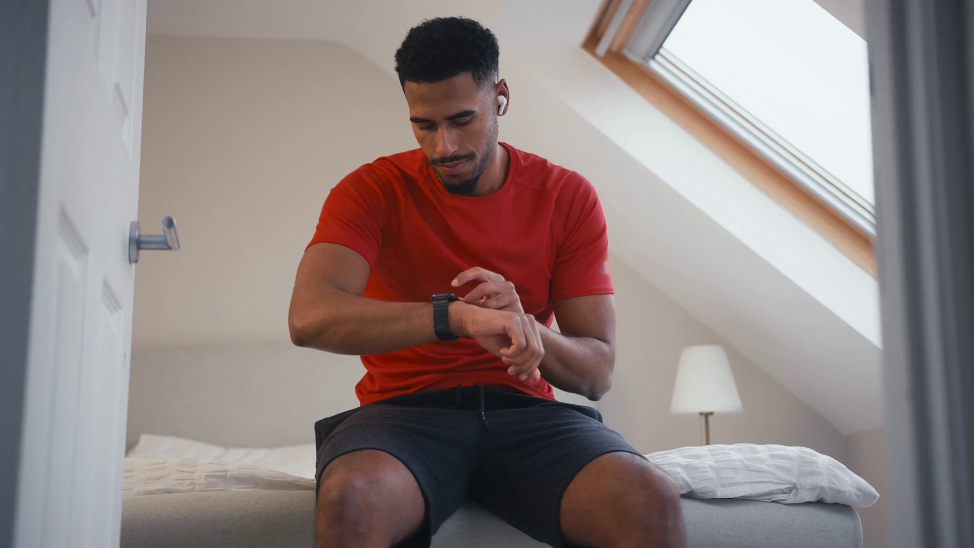 Man In Bedroom At Home In Fitness Clothing Stock Footage SBV-348714519 ...