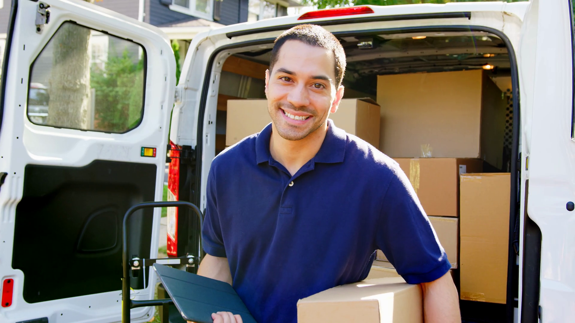 Portrait Of Courier With Digital Tablet Stock Footage SBV-323524741 ...