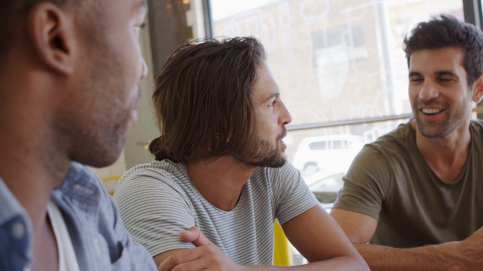 Three Male Friends Meeting In Coffee Shop Stock Footage SBV-316597936 ...