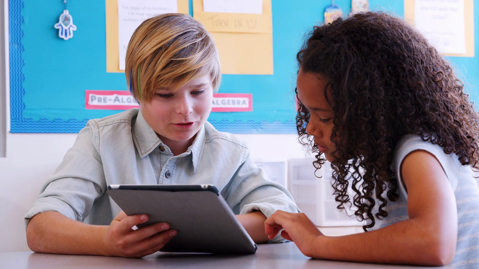 Two Elementary School Kids Using Tablet Stock Footage SBV-328054608 ...