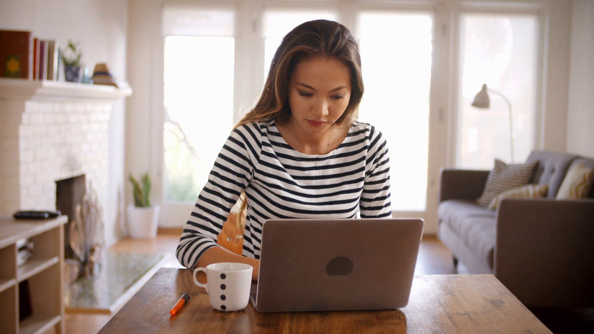 Woman Working From Home Using Laptop On Stock Footage SBV-312854776 ...