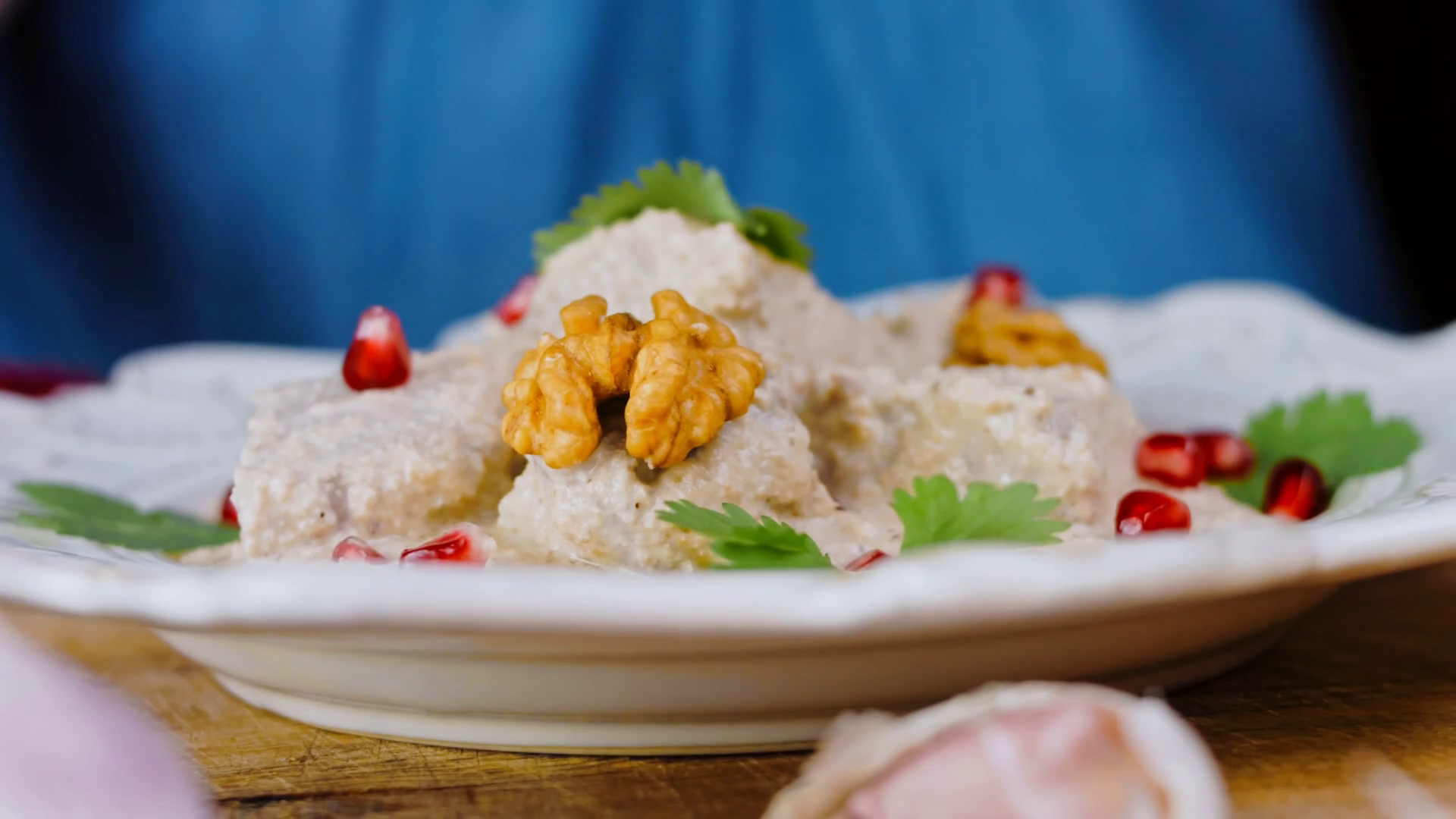 Tasting With Golden Fork Satsivi With Duck Stock Footage SBV-347244118 ...