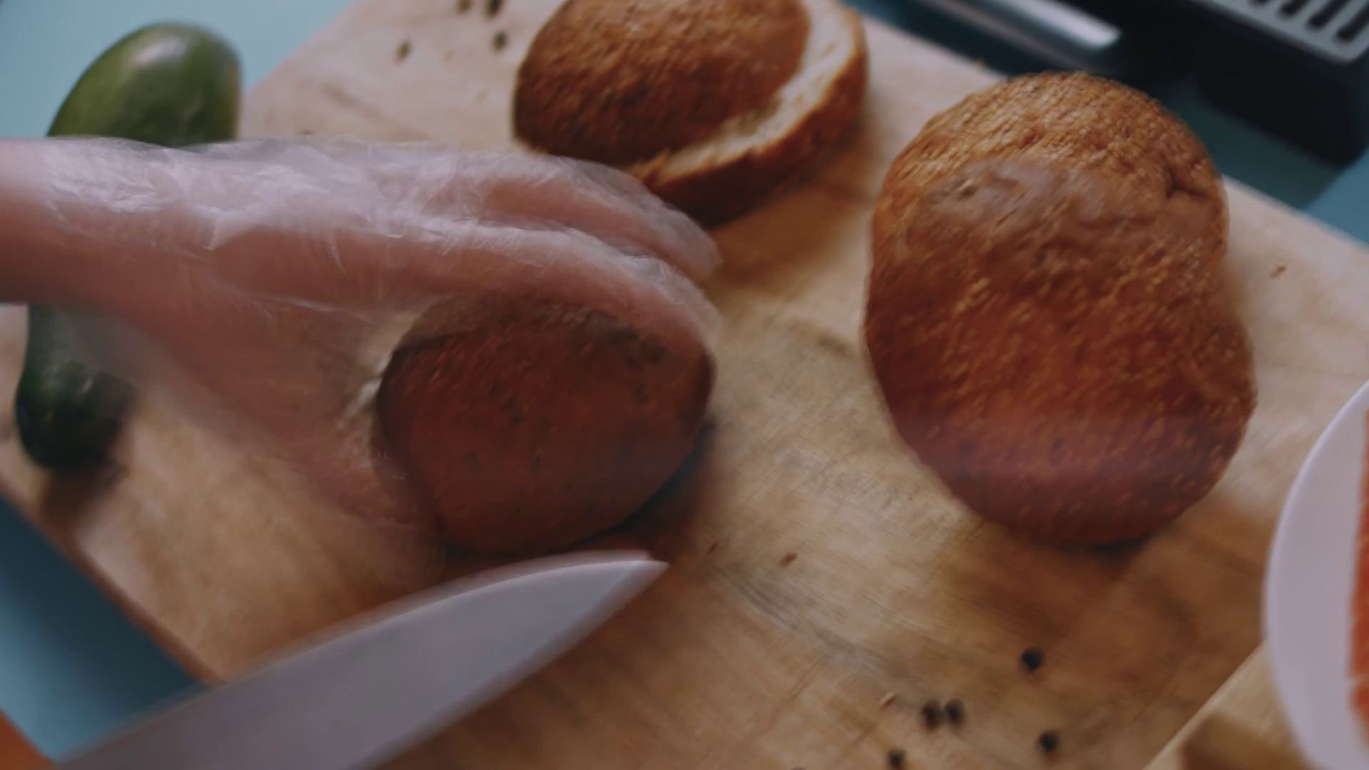 Cut Bread Burger With Knife Stock Footage SBV-348710968 - Storyblocks