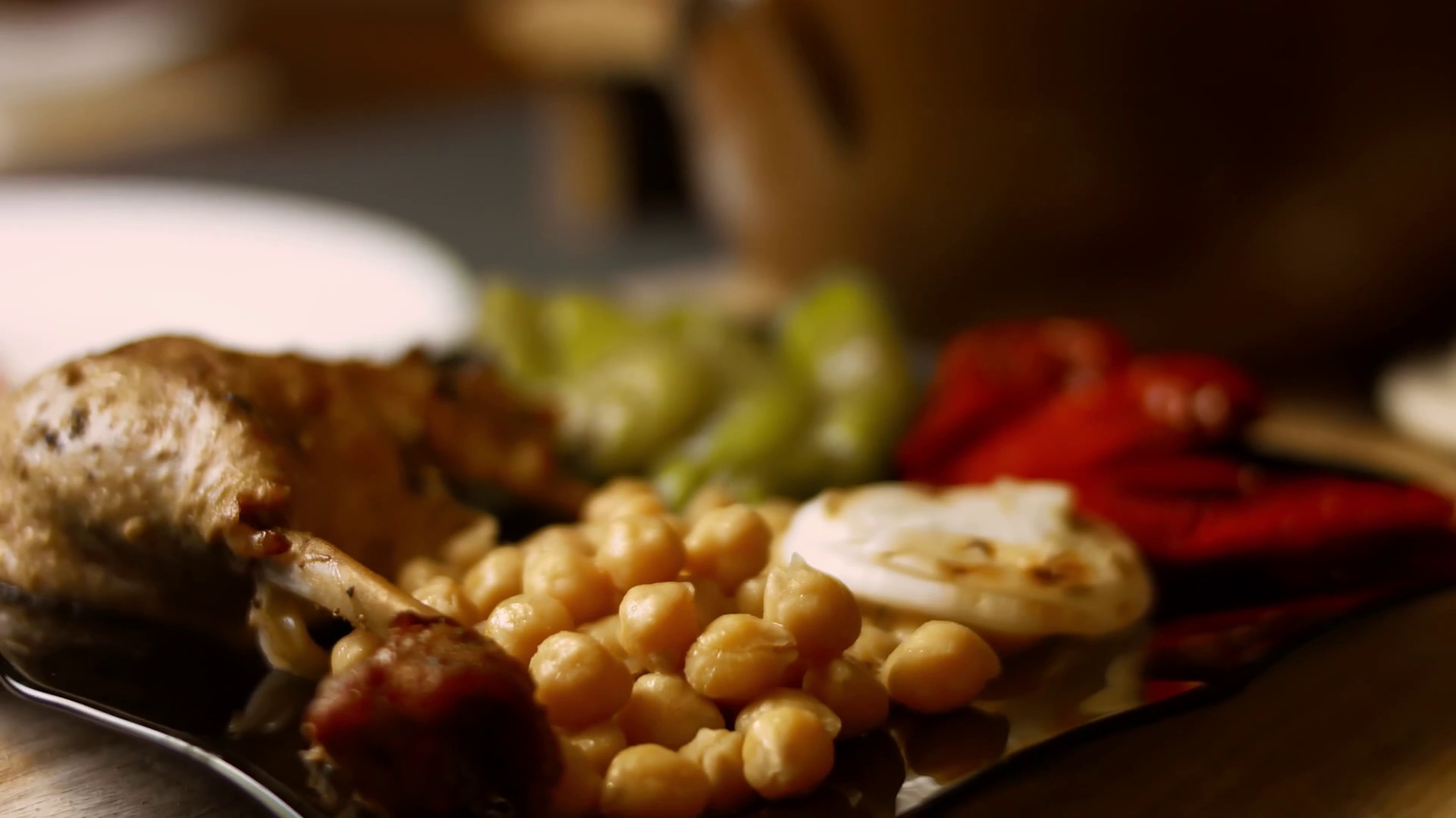 Grilled duck pieces served with chickpeas and vegetables Stock Video ...