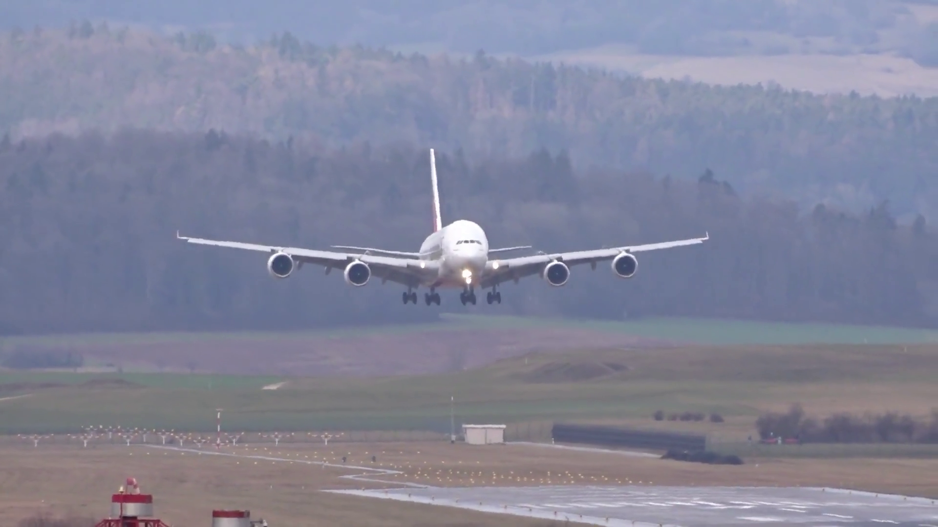 Emirates Airbus A380 Landing Runway Water Stock Footage SBV-352763857 ...