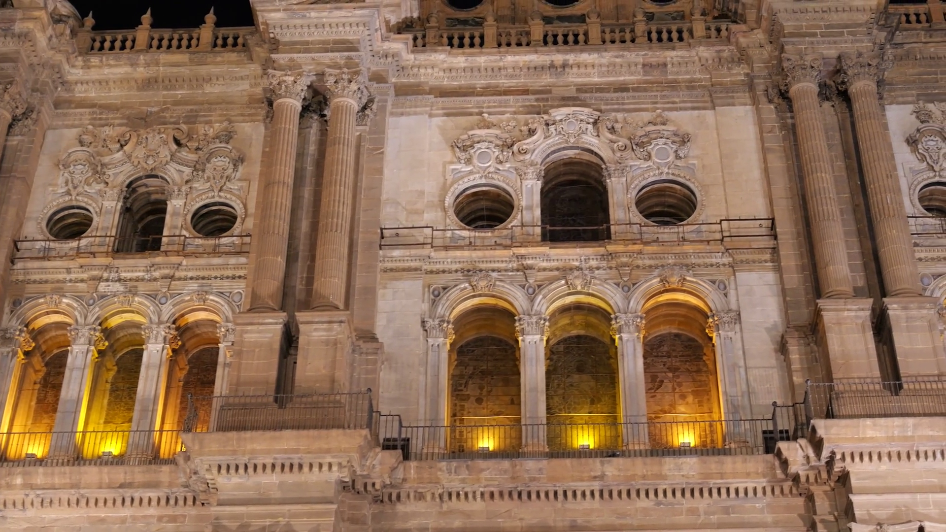 Malaga Cathedral Illuminated During Dark Stock Footage SBV-352480750 ...